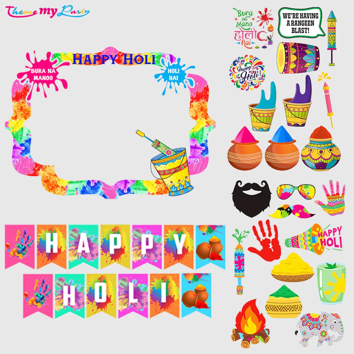Buy Holi Party Photo Booth and Props | Party Supplies | Thememyparty