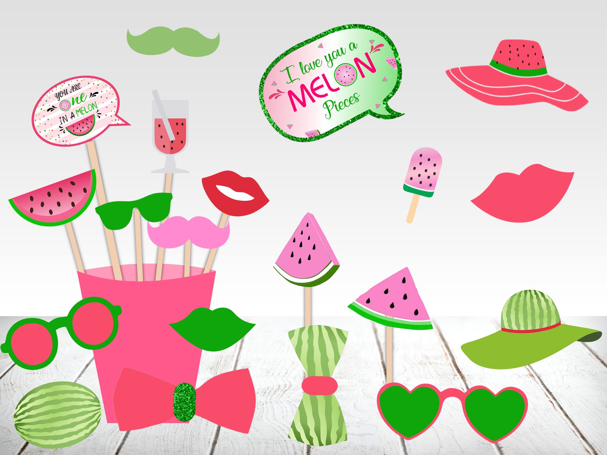 Buy One In A Melon Birthday Party Decoration Photo Booth Props Kit ...