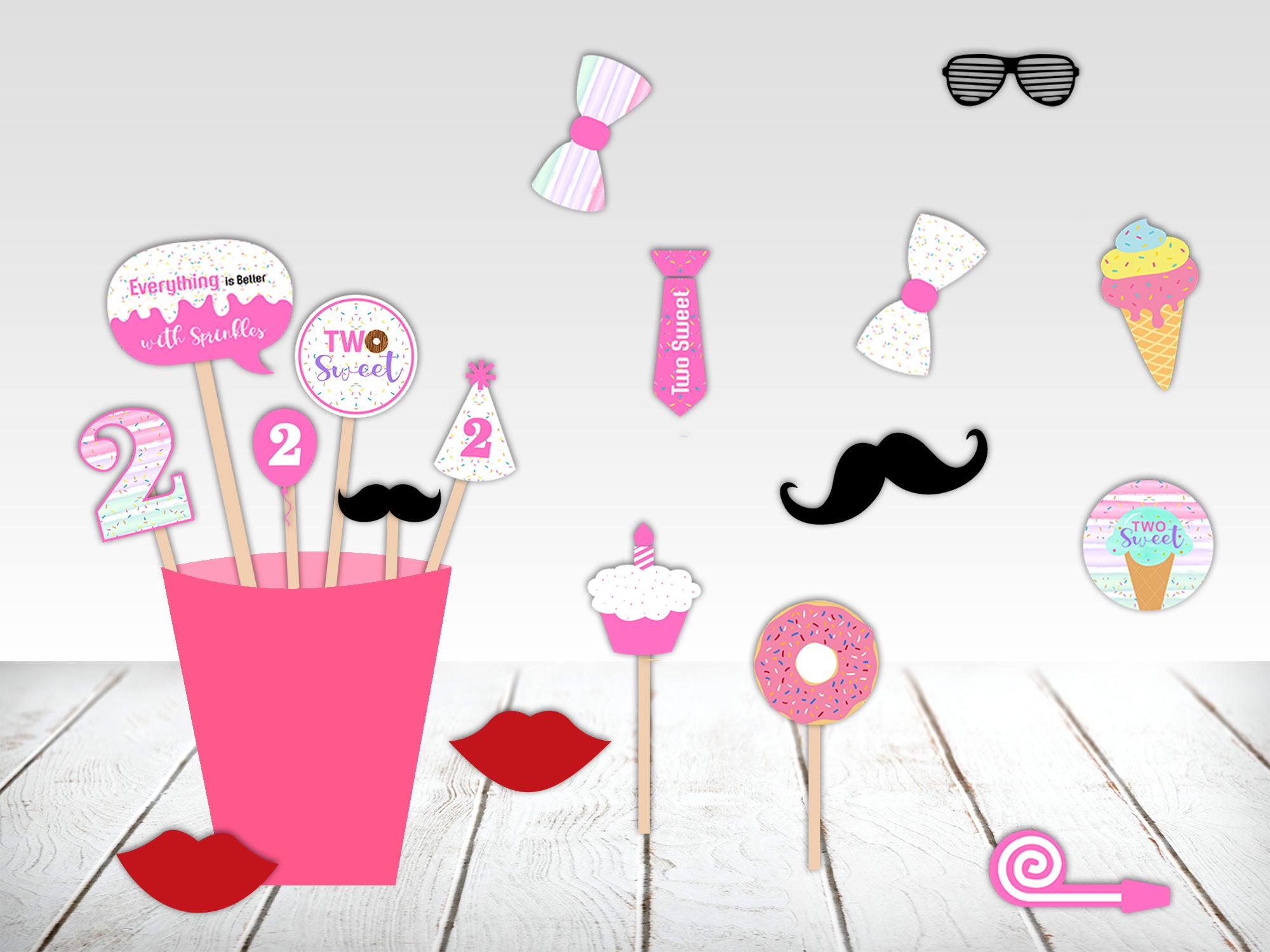Buy Two Sweet Birthday Party Decoration Photo Booth Props Kit | Party ...