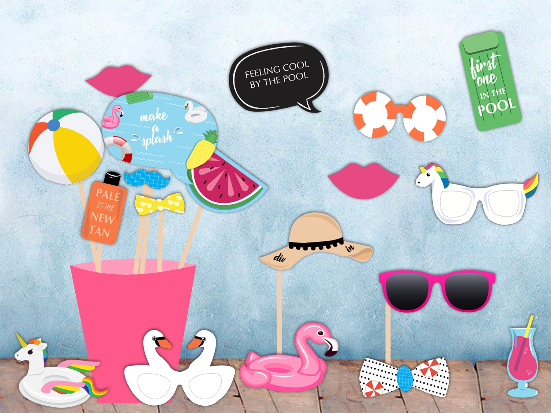 Buy Pool Party Birthday Party Decoration Photo Booth Props Kit | Party ...